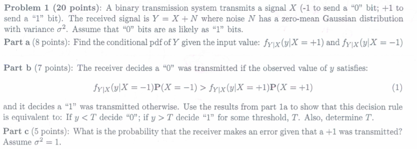 Problem 1 20 Points A Binary Transmission System 