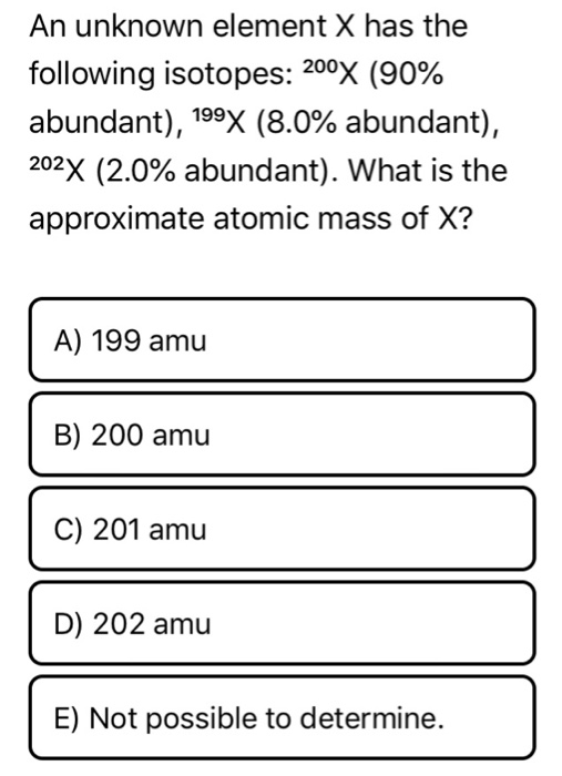 Solved An unknown element X has the following isotopes: 200x | Chegg.com