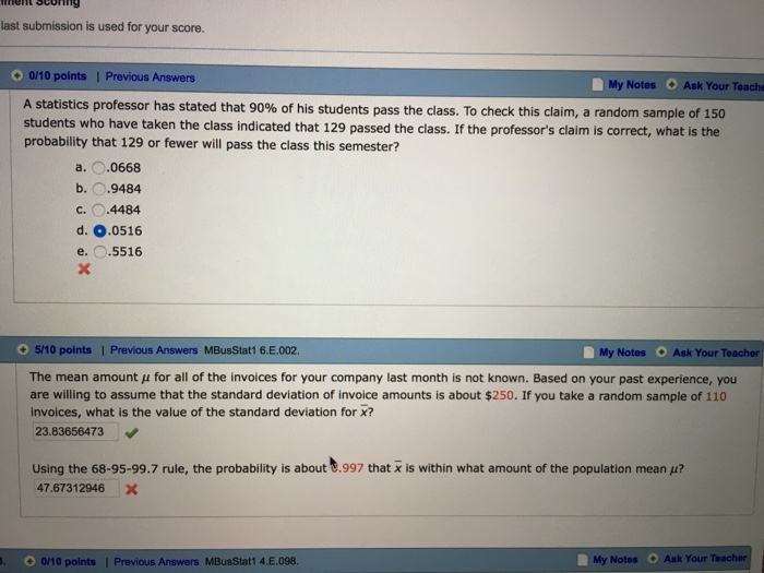Solved A statistics professor has stated that 90% of his | Chegg.com