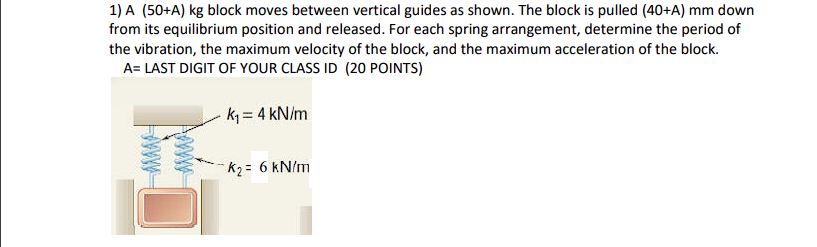 Solved 1) A (50+A)kg block moves between vertical guides as | Chegg.com