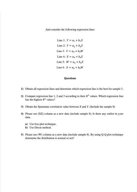 Solved And consider the following regression lines Line 1: | Chegg.com