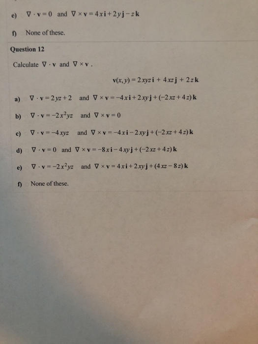 Solved 1) None of these. Question 12 Calculate -v and ×v. | Chegg.com