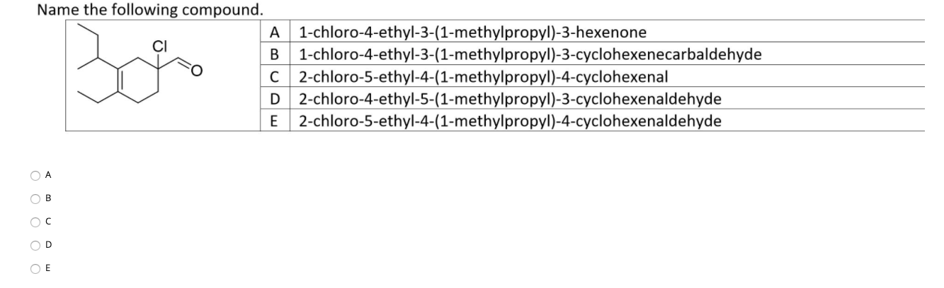 Solved Name the following compound. A B C D E | Chegg.com