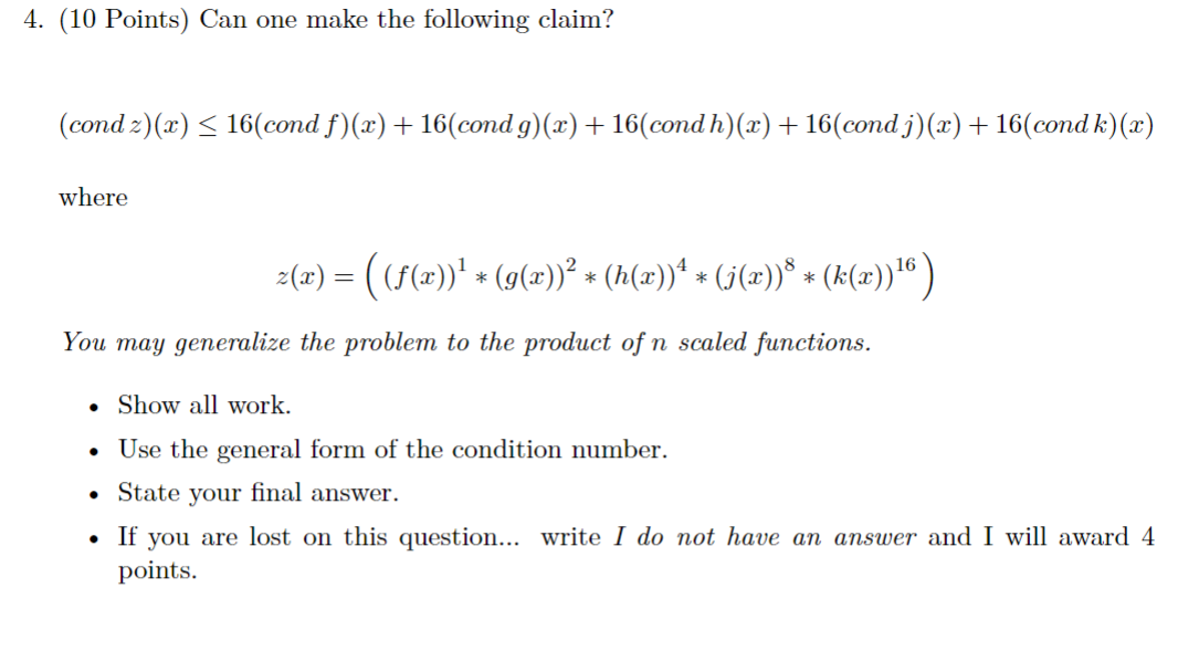 Solved (10 ﻿Points) ﻿Can one make the following claim? ﻿cond | Chegg.com
