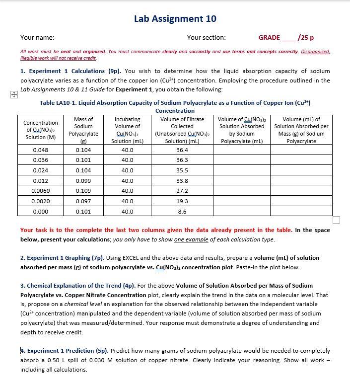 Lab Assignment 10 Your name: Your section: GRADE /25 | Chegg.com