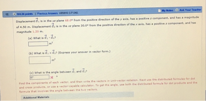 Solved Displacement vector d_1 is in the yz plane 68.0 | Chegg.com