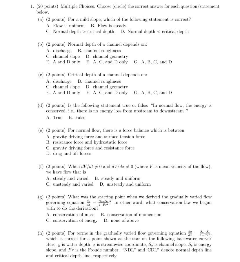 Solved 1. (20 points) Multiple Choices. Choose (circle) the | Chegg.com