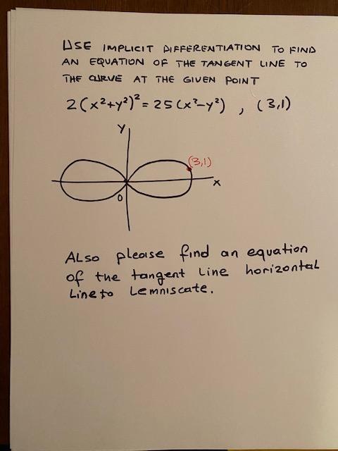 Solved USE IMPLICIT DIFFERENTIATION TO FIND AN EQUATION OF | Chegg.com