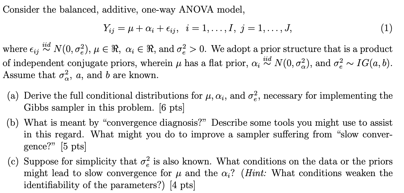 = 7 Consider the balanced, additive, one-way ANOVA | Chegg.com