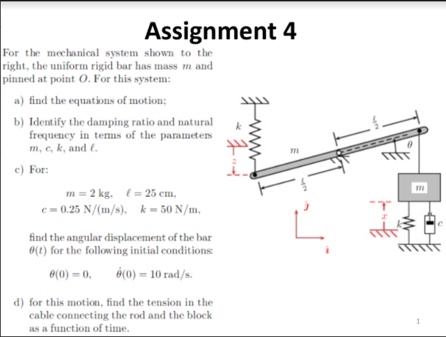 Solved Assignment 4 For the mechanical system shown to the | Chegg.com