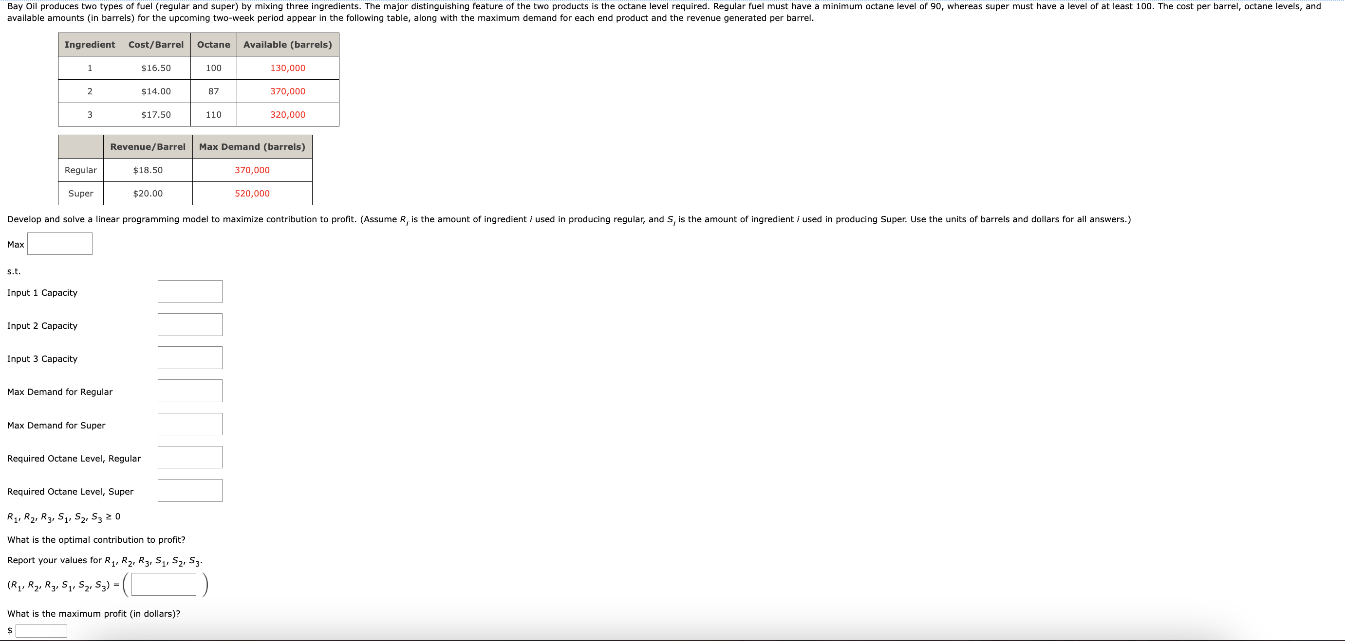 Maxs.t.Input 1 ﻿CapacityInput 2 ﻿CapacityInput 3 | Chegg.com