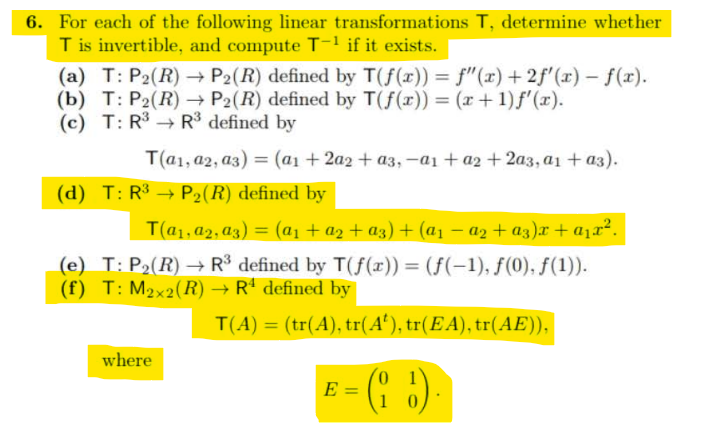 Solved 6. For each of the following linear transformations | Chegg.com