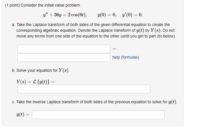Solved (1 point) Consider the initial value problem | Chegg.com