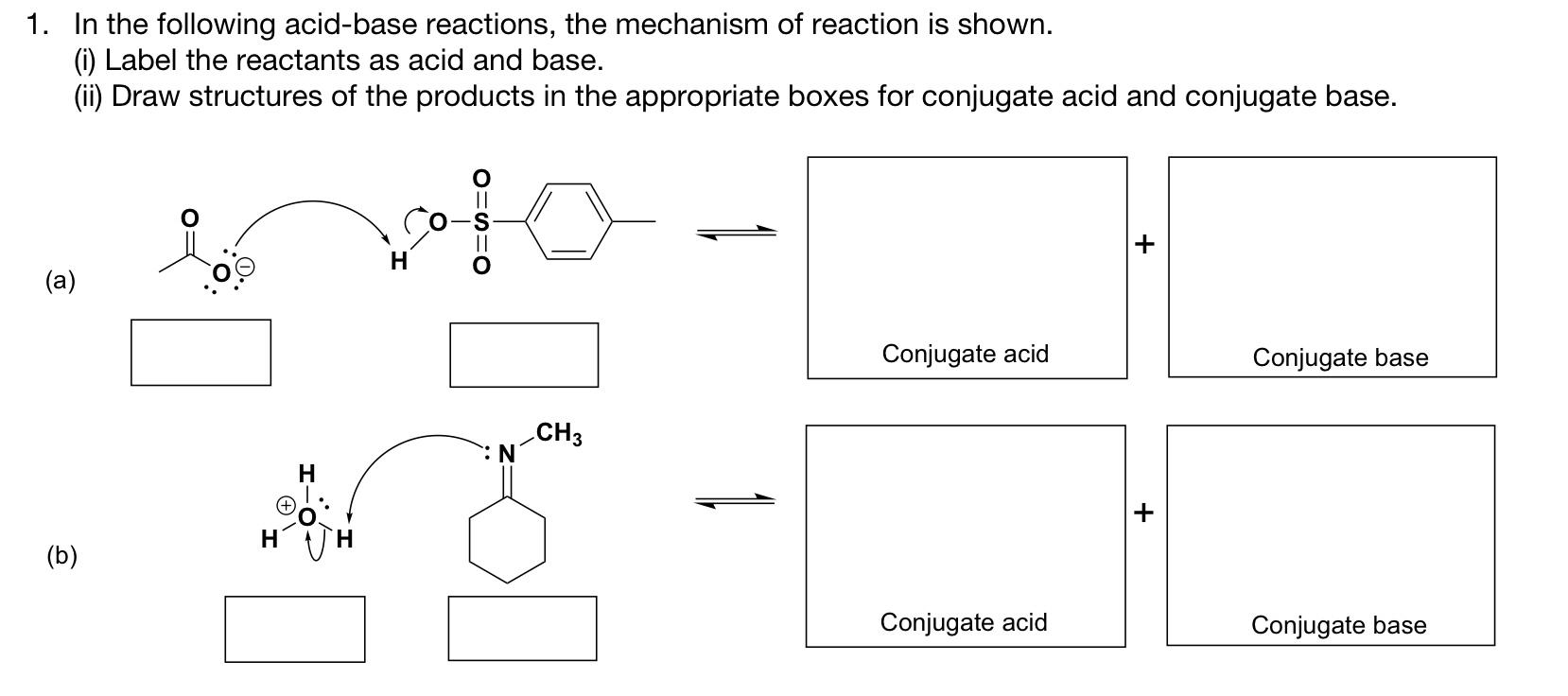 Solved 1. In the following acid-base reactions, the | Chegg.com