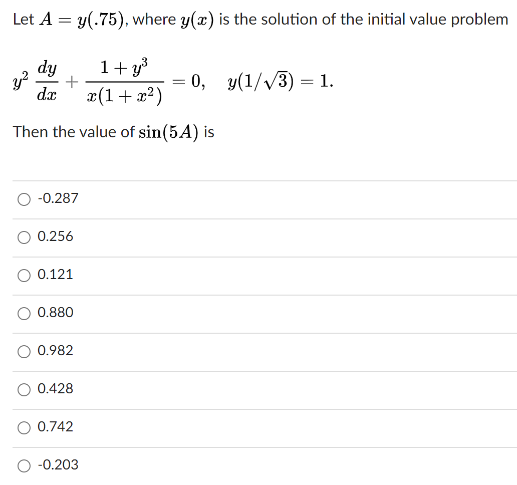 Solved Let A = y(.75), where y(2C) is the solution of the | Chegg.com