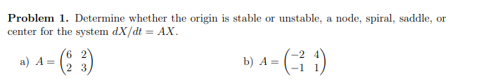 Solved Problem 1. Determine whether the origin is stable or | Chegg.com