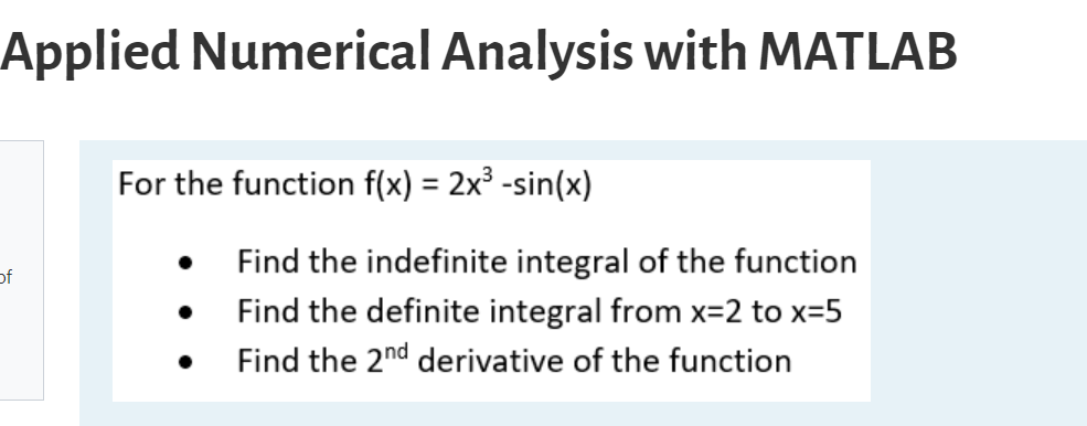 Solved Applied Numerical Analysis with MATLAB For the | Chegg.com