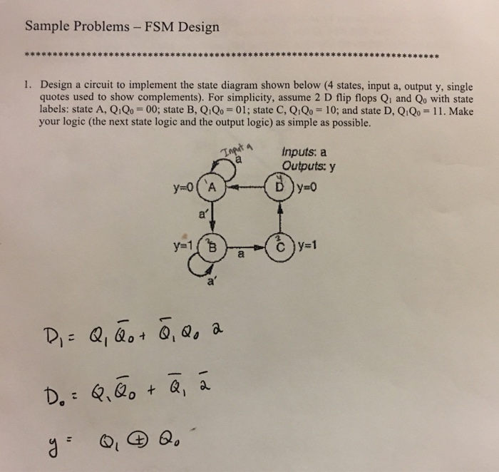 Solved Sample Problems - FSM Design 1. Design a circuit to | Chegg.com