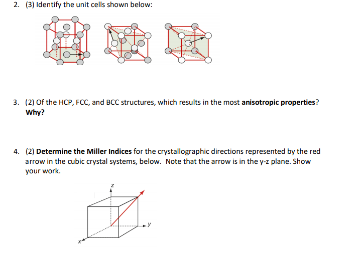 Solved 2. (3) Identify the unit cells shown below: 3. (2) of | Chegg.com