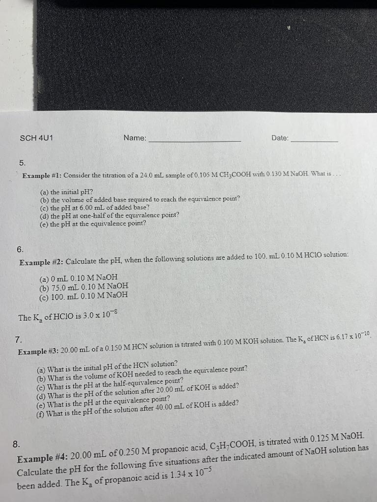 Solved Example \#1: Consider the titration of a 24.0 mL | Chegg.com