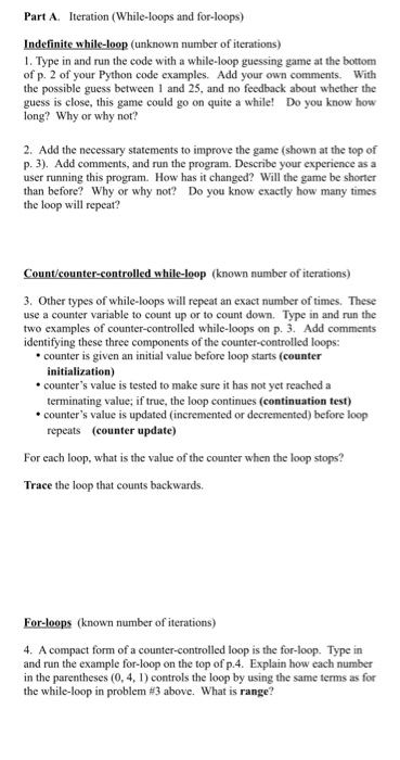 Solved Part A Iteration While Loops And For Loops 1 Type