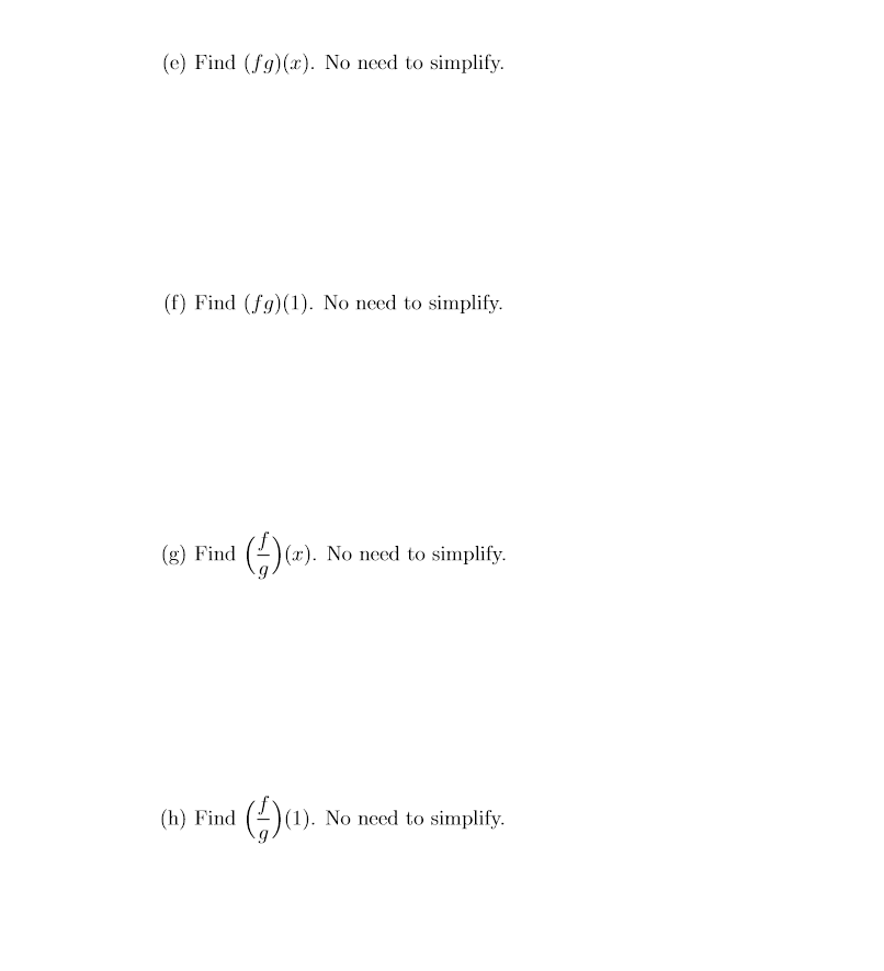 Solved (1) For functions: 5.C f(1) = and g(1) = 3x +1 .+3 | Chegg.com