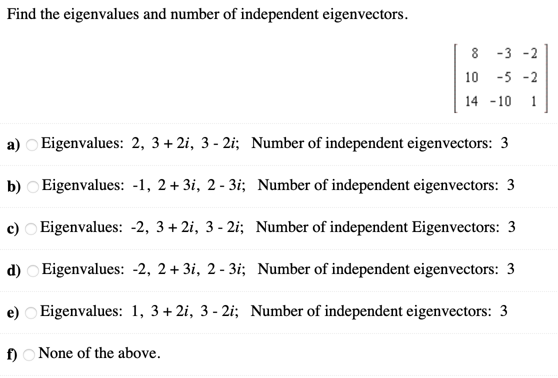 Solved Find the eigenvalues and number of independent | Chegg.com