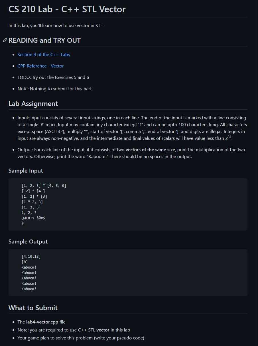 Solved CS 210 Lab - C++ STL Vector In this lab, you'll learn | Chegg.com