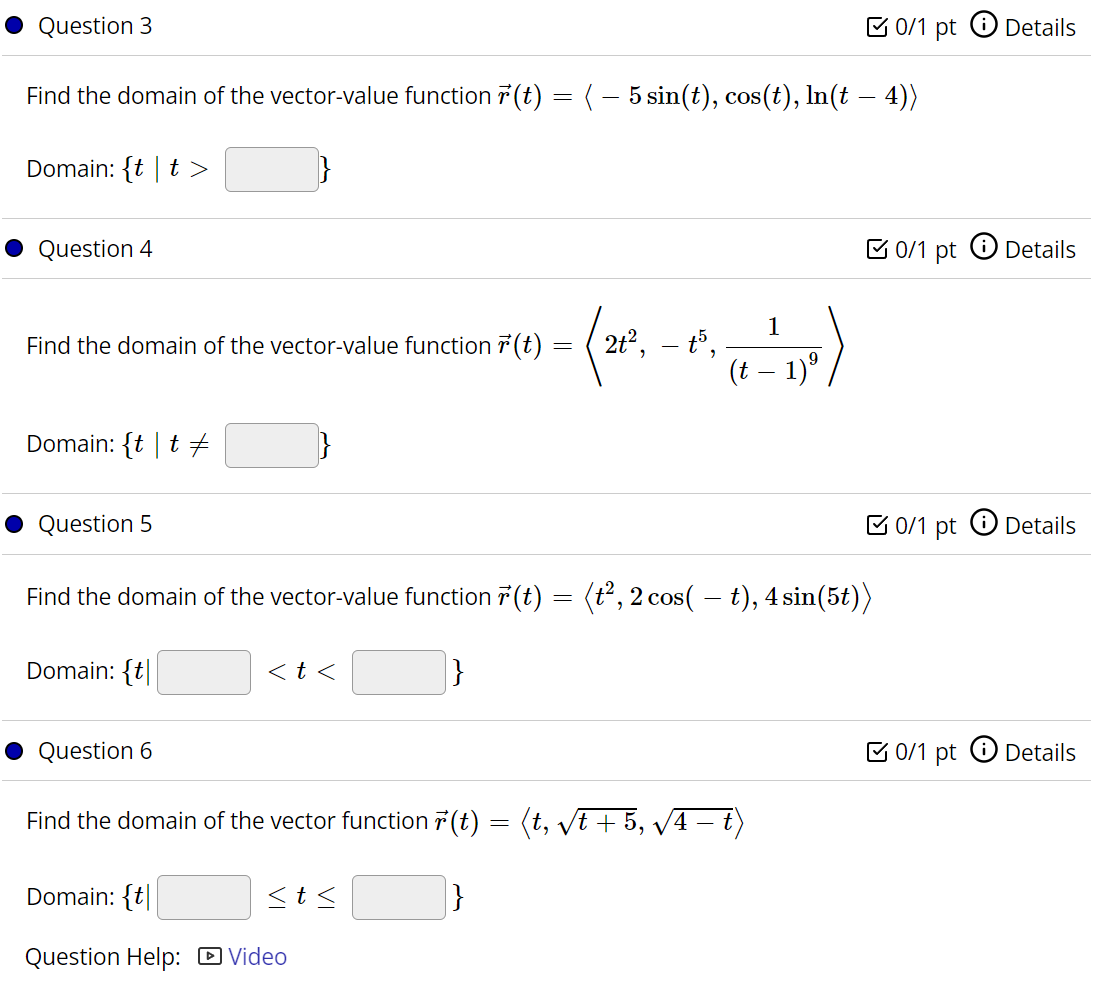 Solved Find the domain of the vector-value function | Chegg.com