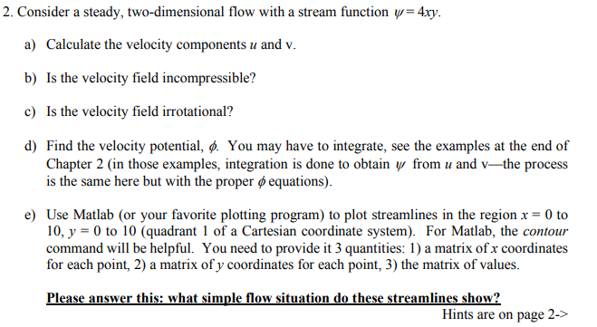 Solved 2. Consider a steady, two-dimensional flow with a | Chegg.com