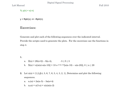 LAB 2: SINGALS IN MATLAB Introduction Signals are | Chegg.com