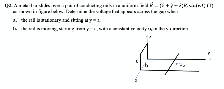 Solved Q2. A metal bar slides over a pair of conducting | Chegg.com