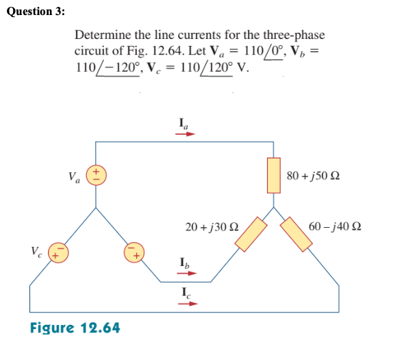 Solved Determine the line currents for the three-phase | Chegg.com