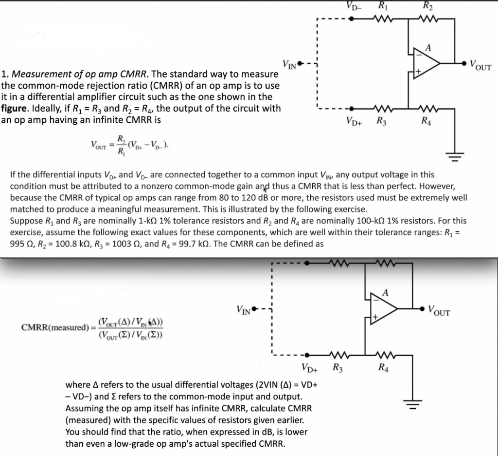 Solved R₁ R₂ W VIN 1. Measurement of op amp CMRR. The | Chegg.com