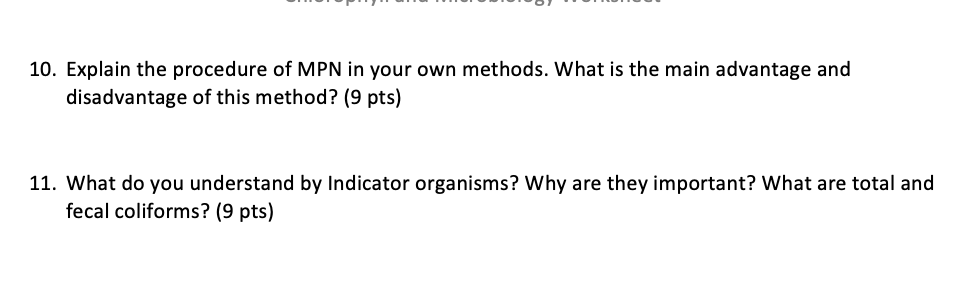 Solved 10. Explain the procedure of MPN in your own methods. | Chegg.com