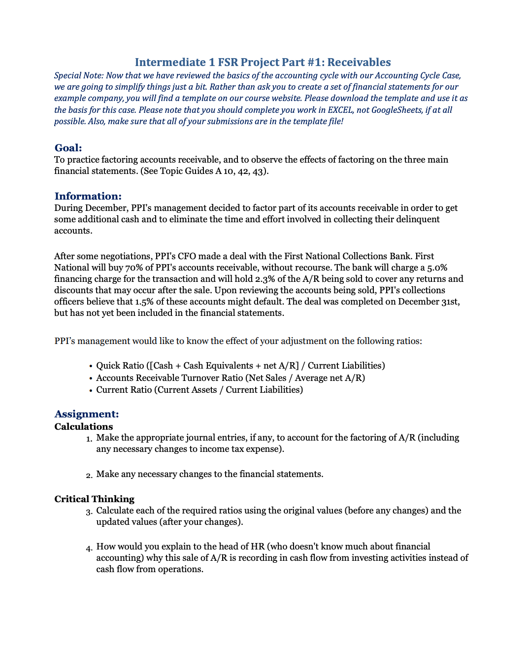 Solved Intermediate 1 FSR Project Part \#1: Receivables | Chegg.com
