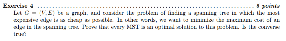 Solved Exercise 4 5 points Let G = (V, E) be a graph, and | Chegg.com