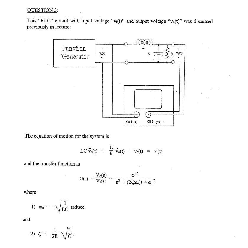 Solved QUESTION 3: This "RLC" circuit with input voltage | Chegg.com