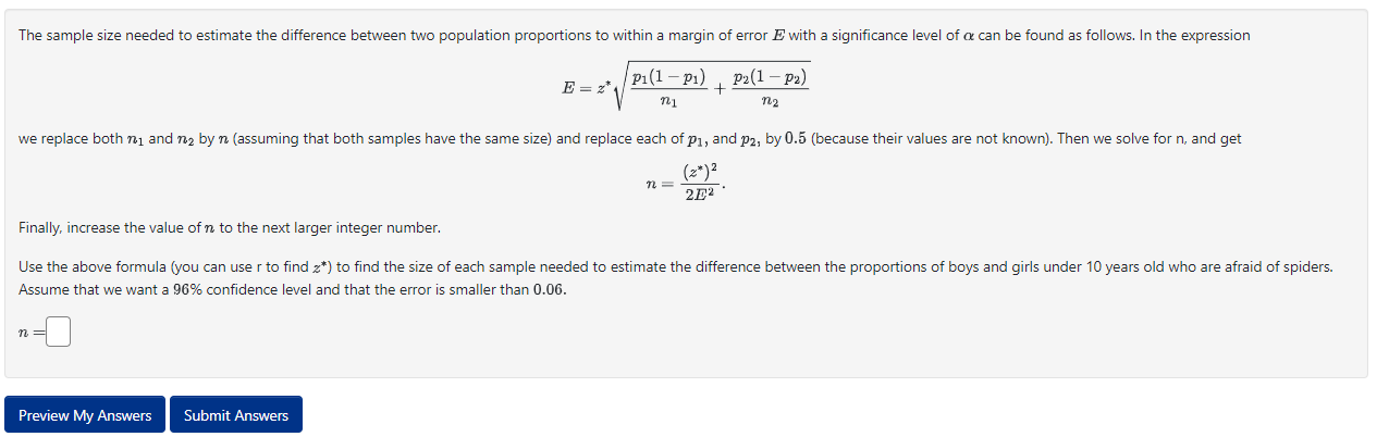 Solved E=z∗n1p1(1−p1)+n2p2(1−p2) we replace both n1 and n2 | Chegg.com