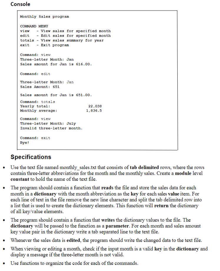 Chapter 12 ﻿Monthly SalesCreate a program that allows | Chegg.com