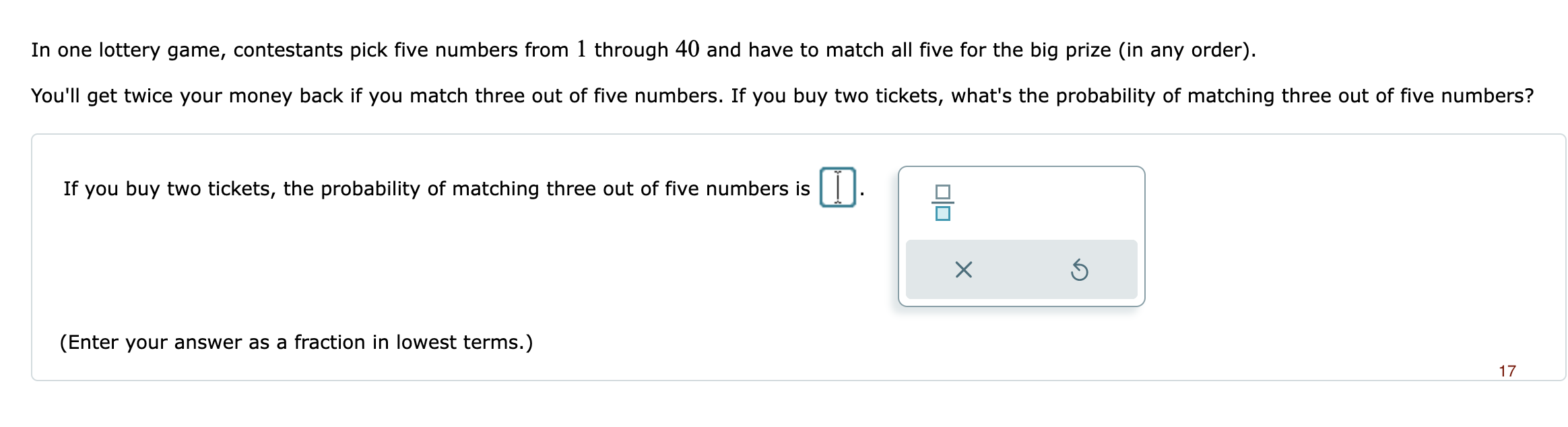 In one lottery game, contestants pick five numbers | Chegg.com