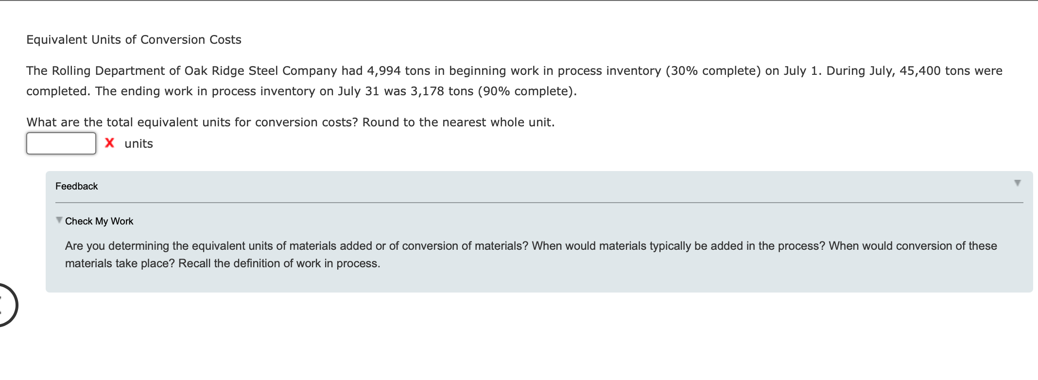 Solved Equivalent Units of Conversion Costs The Rolling | Chegg.com