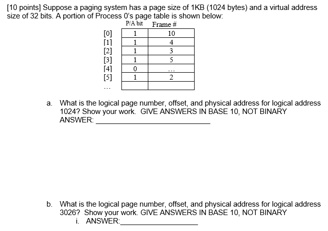 Solved (10 points Suppose a paging system has a page size of | Chegg.com