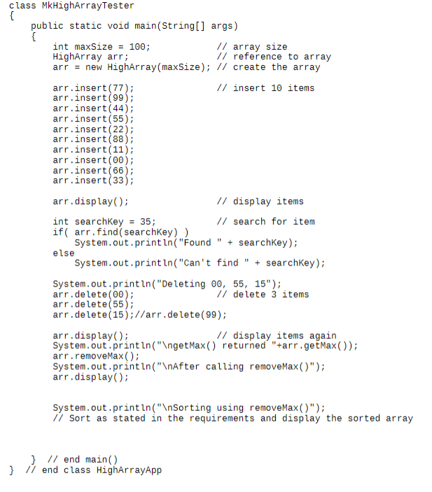 Solved public class MkHighArrayTester { public static void | Chegg.com