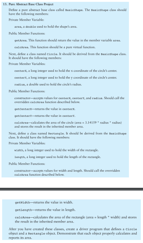 Solved 13. Pure Abstract Base Class Project Define a pure | Chegg.com