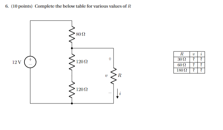 Solved 6. (10 points) Complete the below table for various | Chegg.com