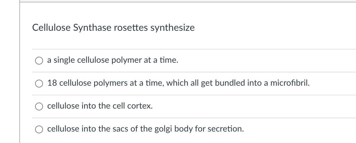 Solved Cellulose Synthase rosettes synthesize a single | Chegg.com