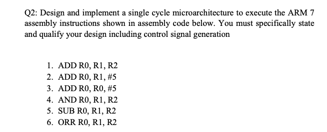 Q2: Design and implement a single cycle | Chegg.com