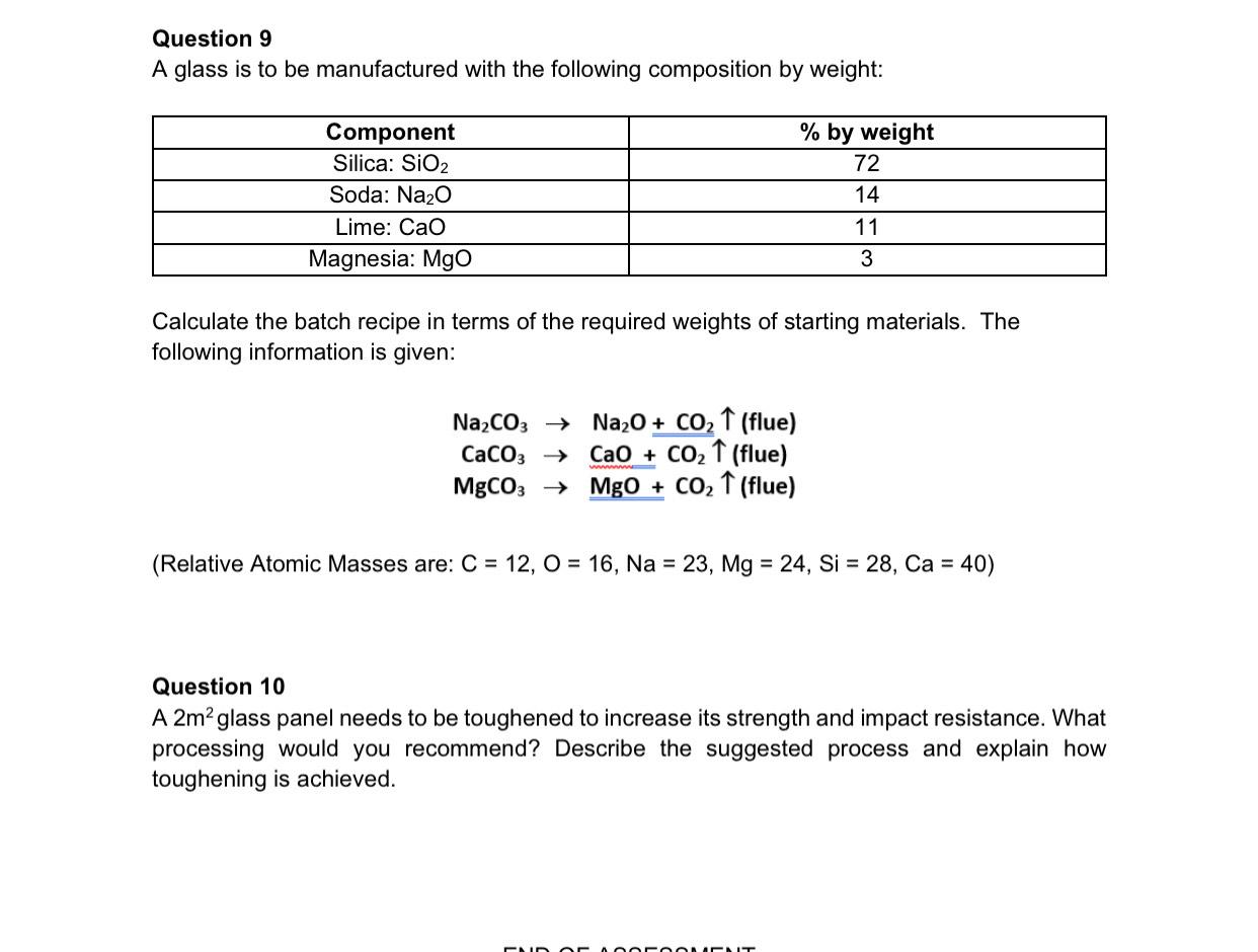 Solved Question 9 A glass is to be manufactured with the | Chegg.com