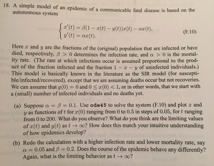 Solved 18. A simple model of an epidemic of a communicable | Chegg.com